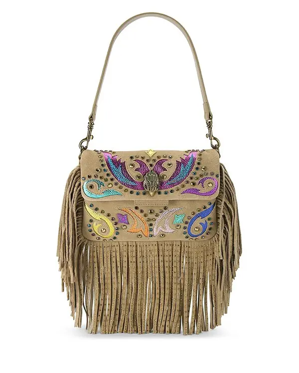 Kurt Geiger Oxford Fringe Small Leather Shoulder Bag - Open Brown