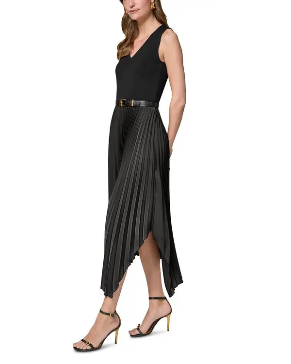 Donna Karan New York Mixed Media Pleated Midi Dress