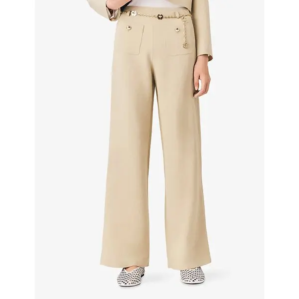 Maje Chain-belt Wide-leg Trousers - Beige
