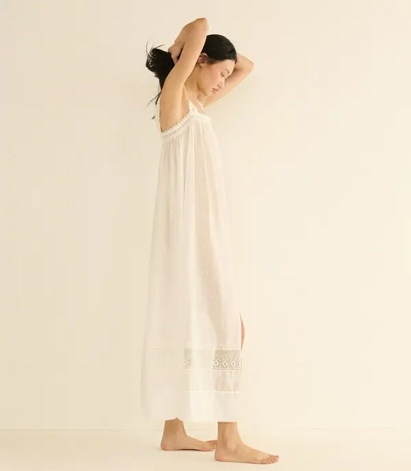 DÔEN Elarie Dress In Organic Cotton Voile With Embroidery And Lace