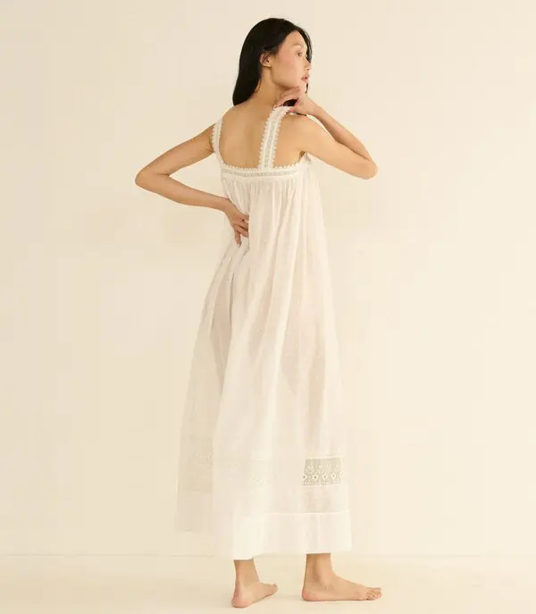 DÔEN Elarie Dress In Organic Cotton Voile With Embroidery And Lace