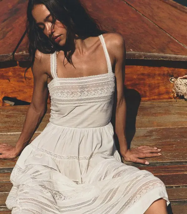 DÔEN Esmée Organic Cotton Voile Lace Dress - Salt