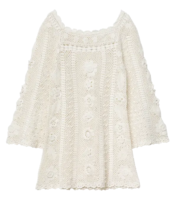 DÔEN Remiette Crochet Mini Dress With Bell Sleeves