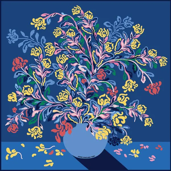 JESSIE ZHAO NEW YORK Double Sided Wool Silk Shawl Of Night Flowers - Blue