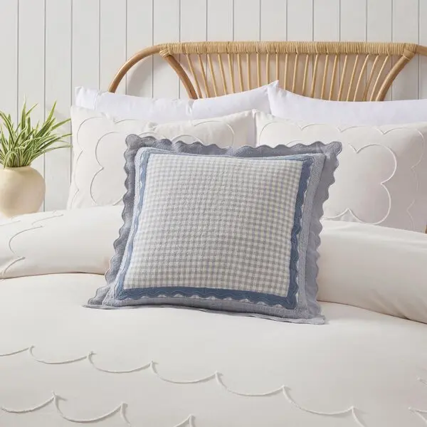 PERI HOME Gingham Scallop Decorative Pillow, 20 X 20