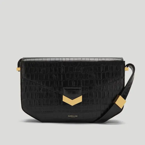 DEMELLIER The London In Leather Crossbody Bag - Black Croc-effect