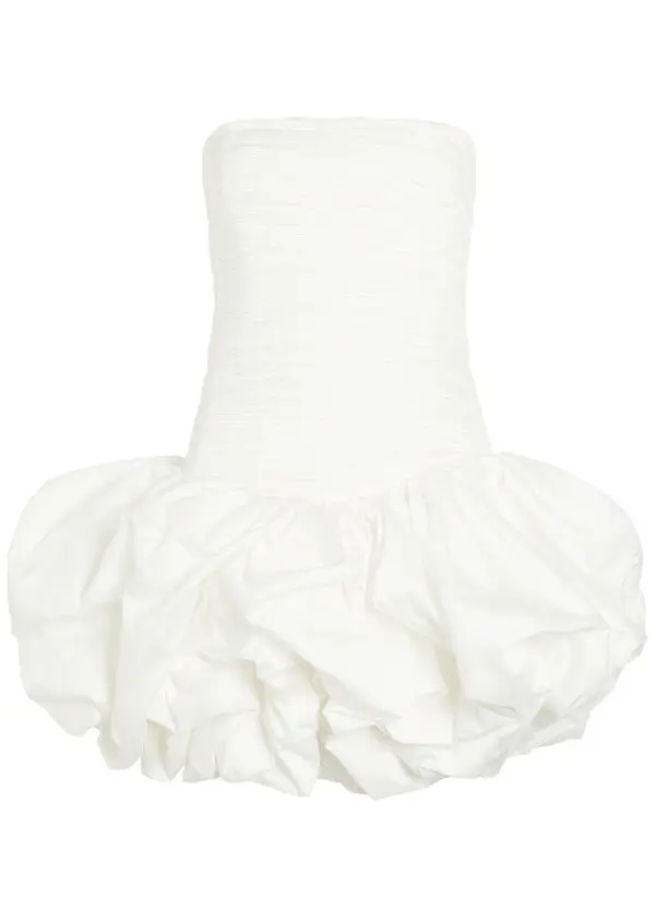 Aje Violette Bubble Gathered Cotton Strapless Mini Dress