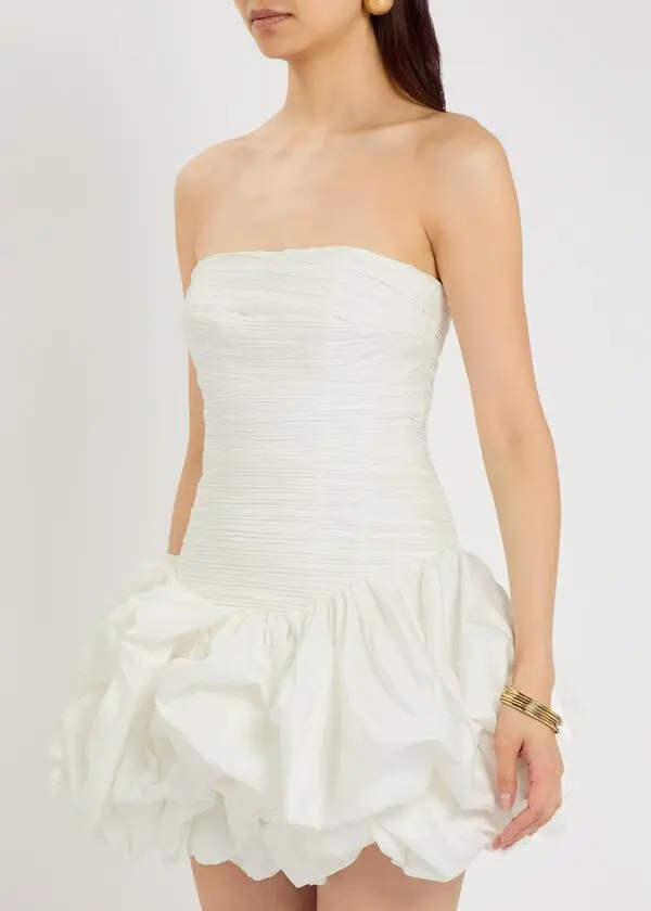 Aje Violette Bubble Gathered Cotton Strapless Mini Dress
