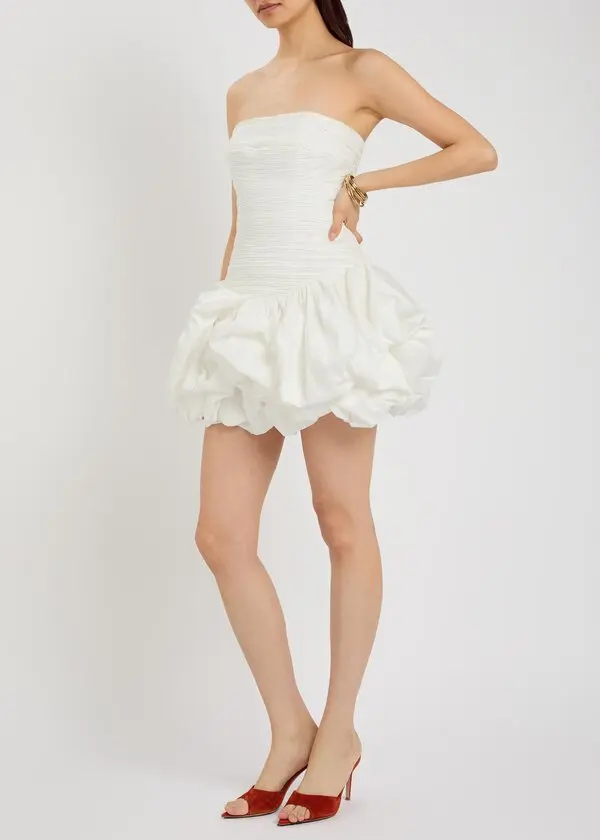 Aje Violette Bubble Gathered Cotton Strapless Mini Dress