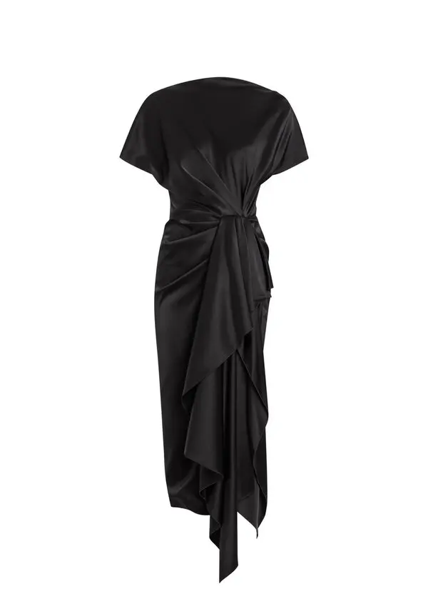 ROKSANDA Zoa Asymmetric Draped Midi Dress - Black