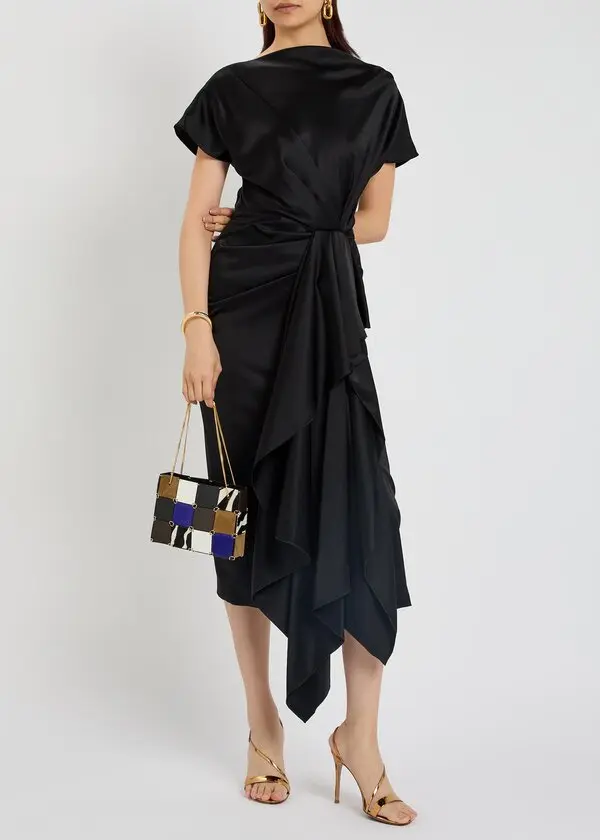 ROKSANDA Zoa Asymmetric Draped Midi Dress - Black
