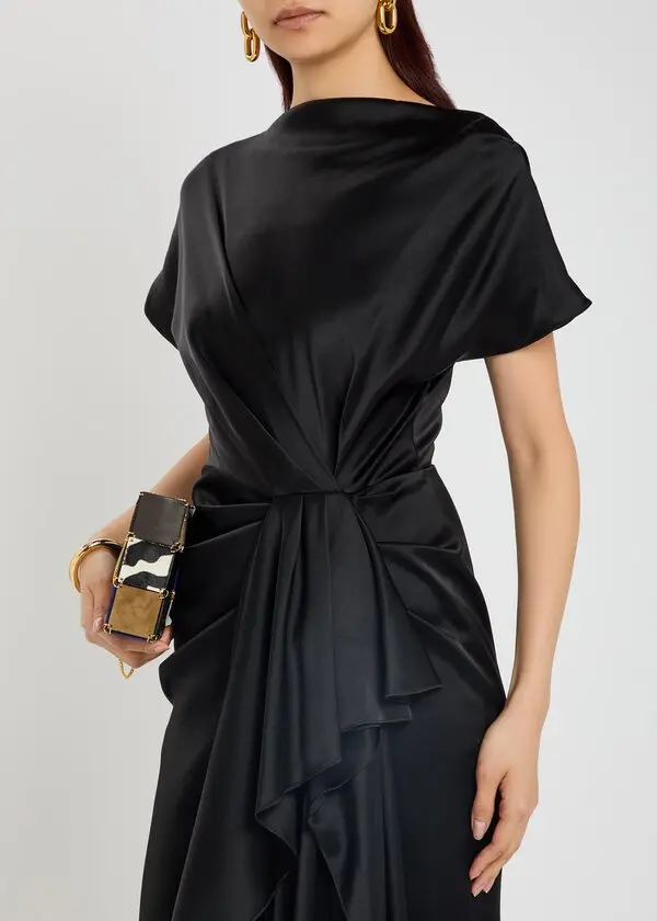 ROKSANDA Zoa Asymmetric Draped Midi Dress - Black