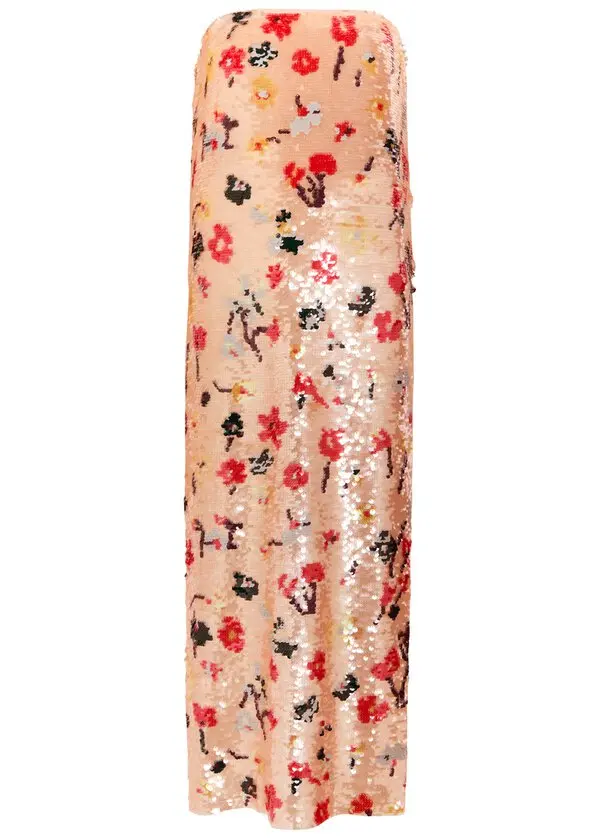 Tory Burch Strapless Sequin Floral Midi Dress