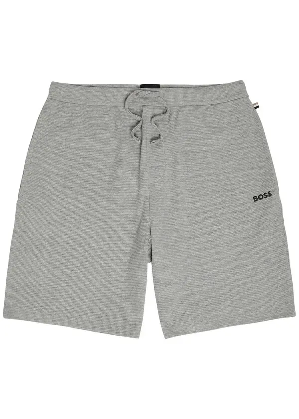 BOSS Logo Embroidered Waffle Cotton-blend Shorts