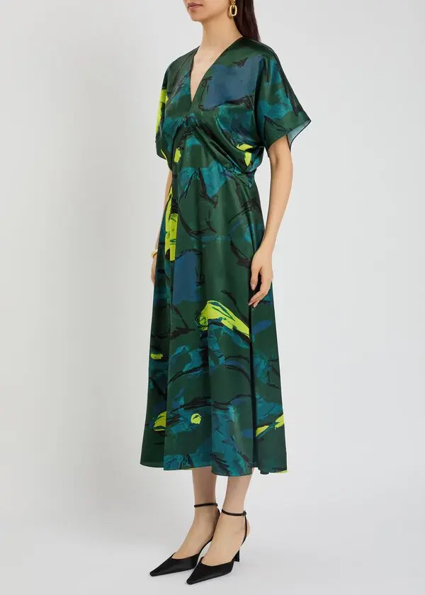 ROKSANDA Sadee Printed Satin Midi Dress - Multicoloured