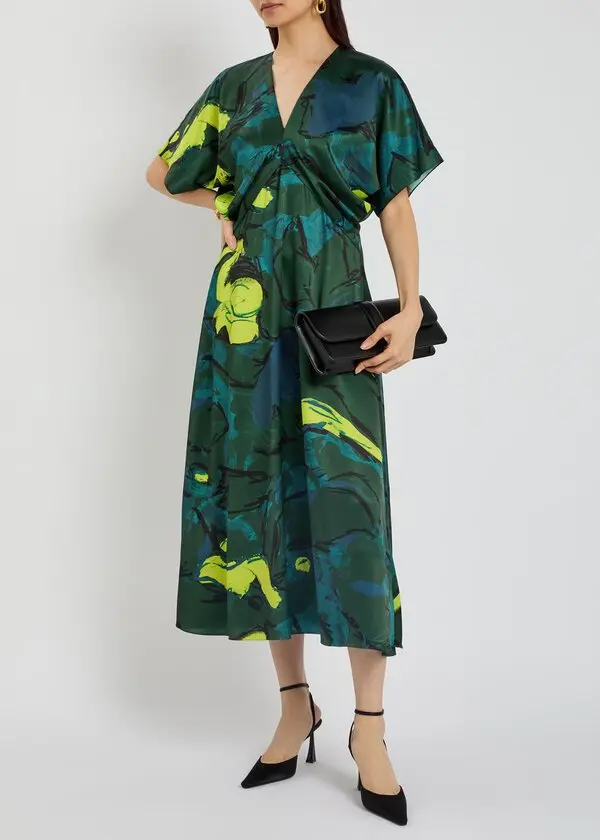 ROKSANDA Sadee Printed Satin Midi Dress - Multicoloured