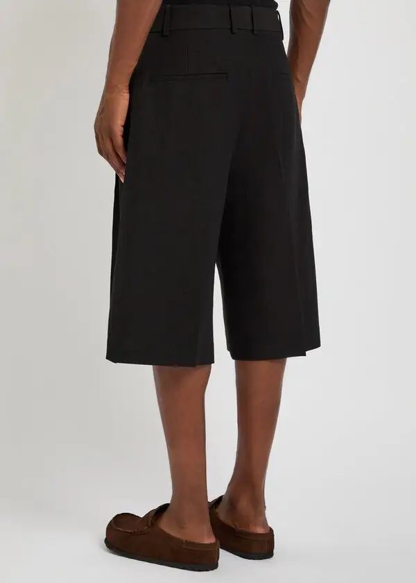 Studio Nicholson Pleated Linen And Wool-blend Shorts