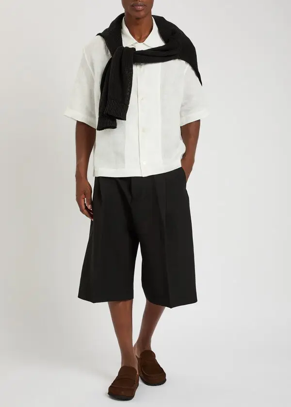 Studio Nicholson Pleated Linen And Wool-blend Shorts
