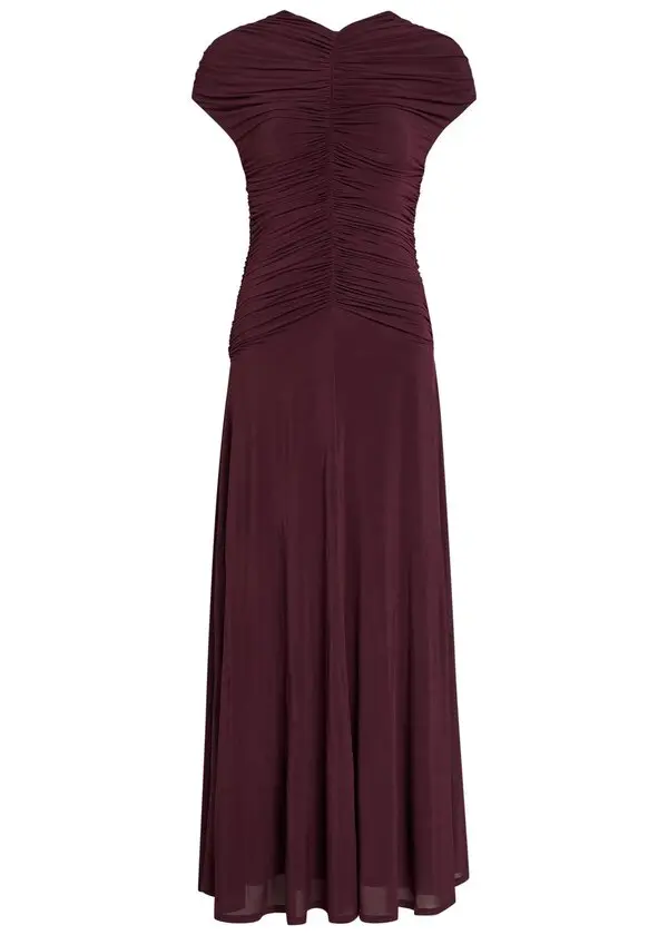 Tove Avita Ruched Stretch-jersey Midi Dress - Dark Red