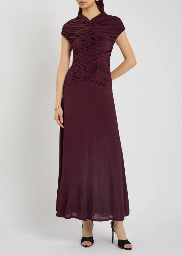 Tove Avita Ruched Stretch-jersey Midi Dress - Dark Red