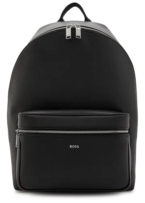 BOSS Saffiano Leather Backpack With Logo Detail - Black