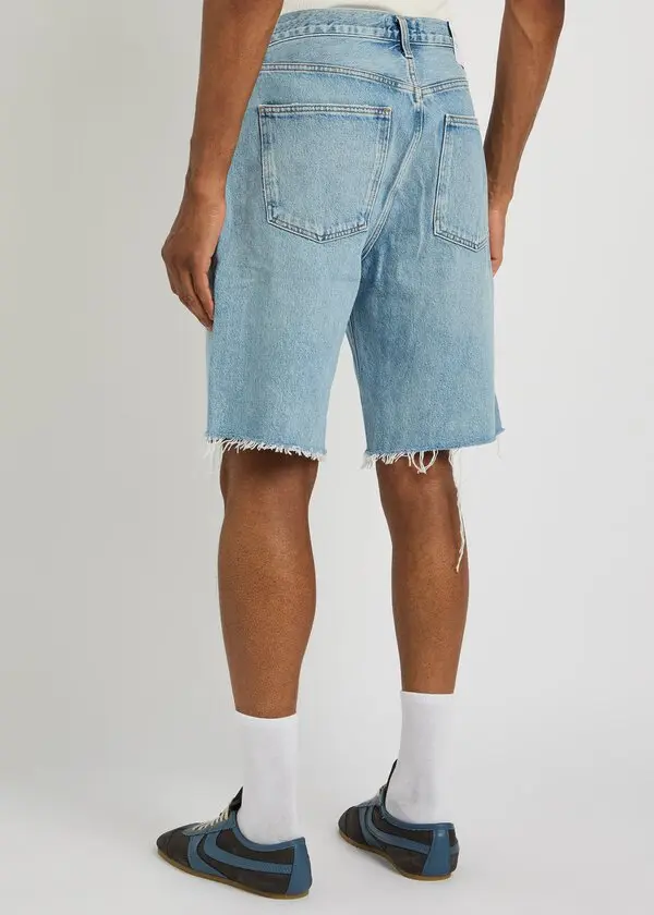 AGOLDE Anson Frayed Denim Shorts - Light Blue