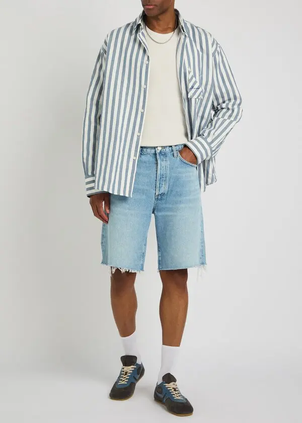 AGOLDE Anson Frayed Denim Shorts - Light Blue