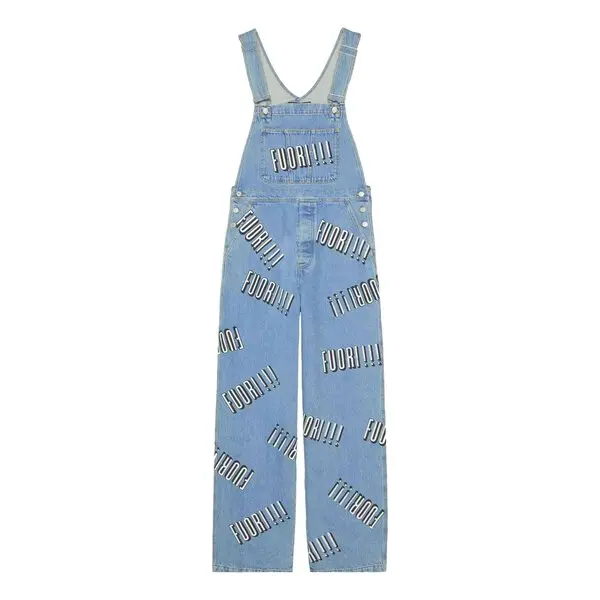 Gucci Cotton Denim Overall With Fuori Print - Blue