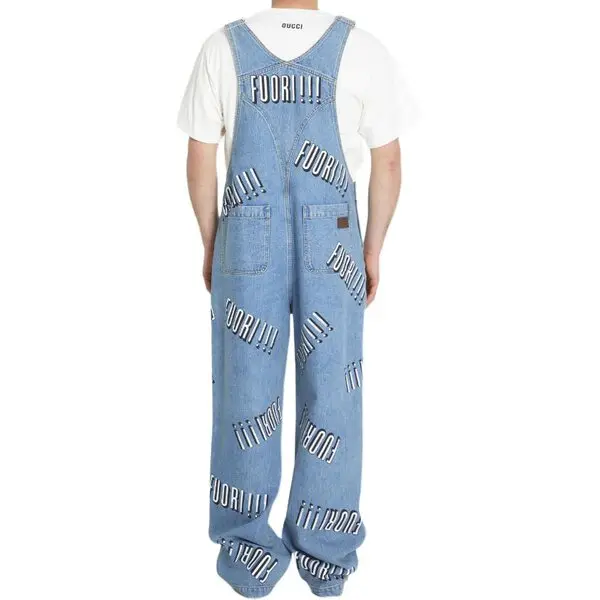 Gucci Cotton Denim Overall With Fuori Print - Blue