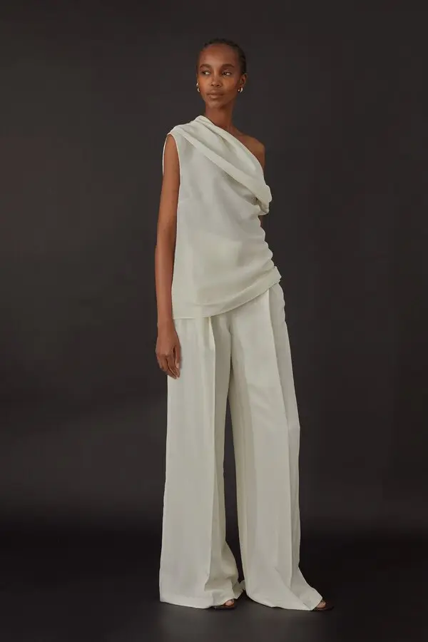 HEIRLOME Laurie Wide-leg Tailored Trousers In Silk Shantung - Ivory