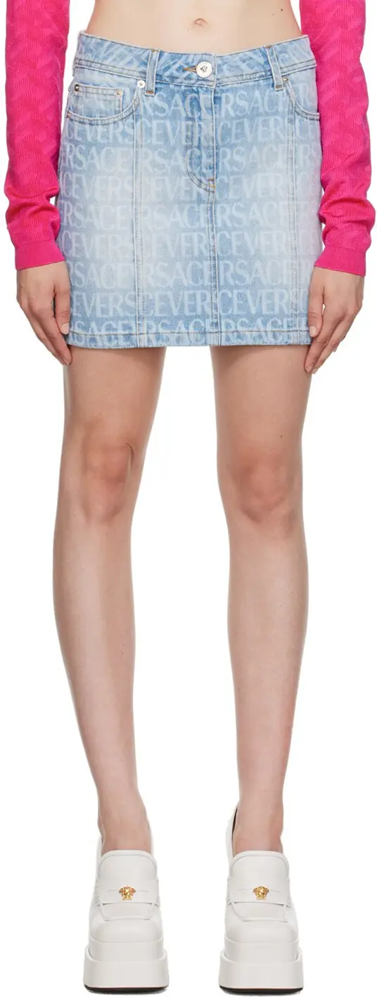 Versace Low-rise Logo-printed Denim Mini Skirt