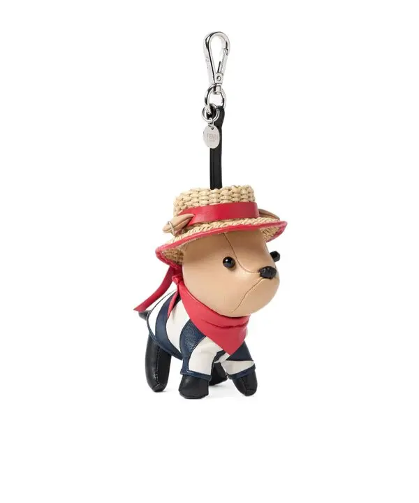 Fendi Leather And Raffia Dog Charm - Multicolor