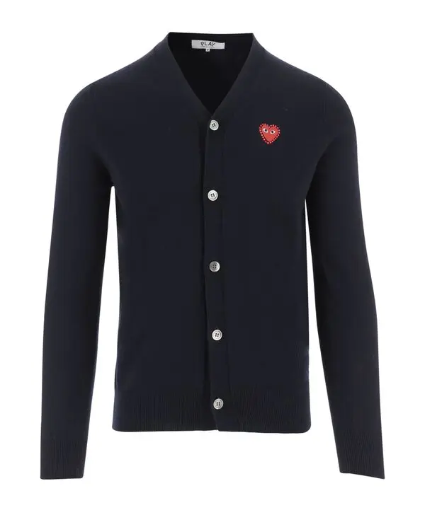 Play Comme Des Garcon Knitted Cardigan With Heart Logo - Blue