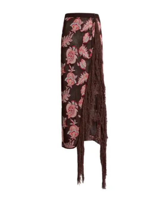 Etro Maxi Skirt In Cotton-blend Jacquard With Fringing And Floral Motif - Multicolor