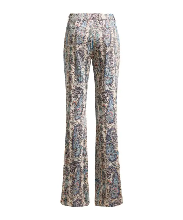 Etro Flared Cotton-blend Jacquard Trousers With Paisley Foliage Motif