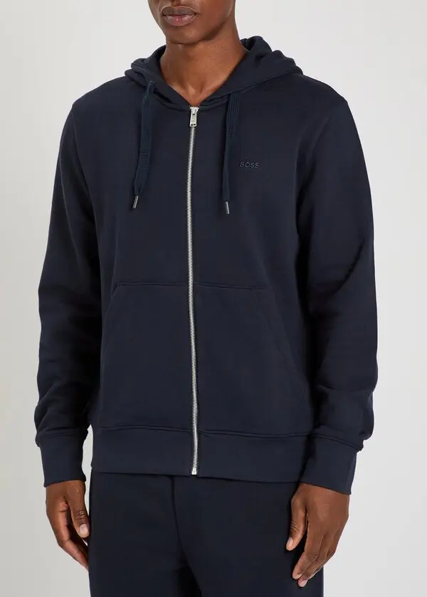 BOSS Zip-up Hooded Cotton Sweatshirt