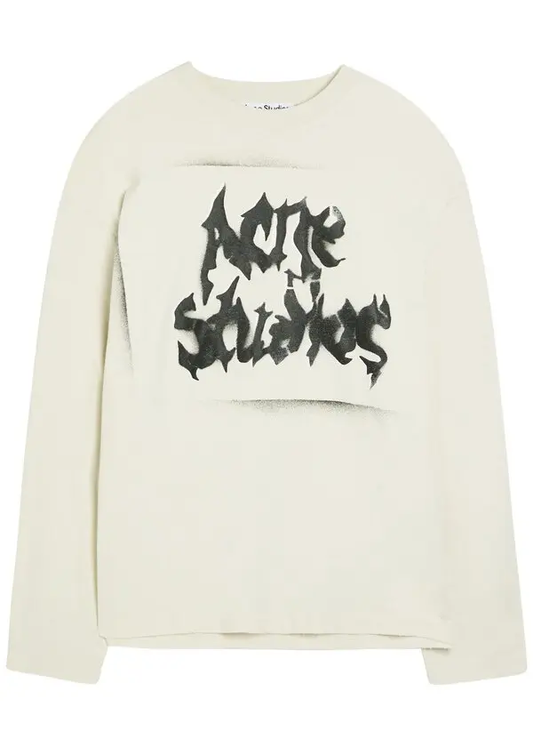 Acne Studios Logo-print Long-sleeve Cotton-blend T-shirt - White
