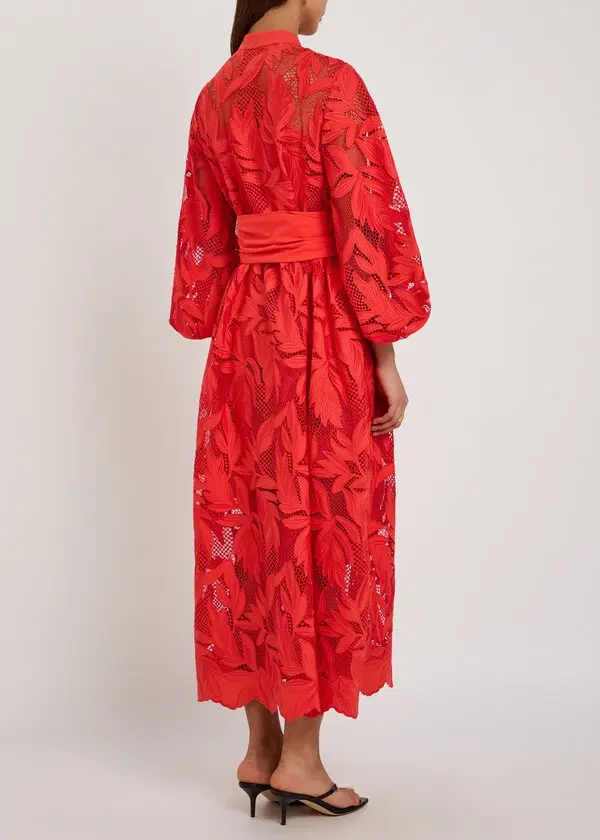 Erdem Floral Cutwork Poplin Midi Shirt Dress