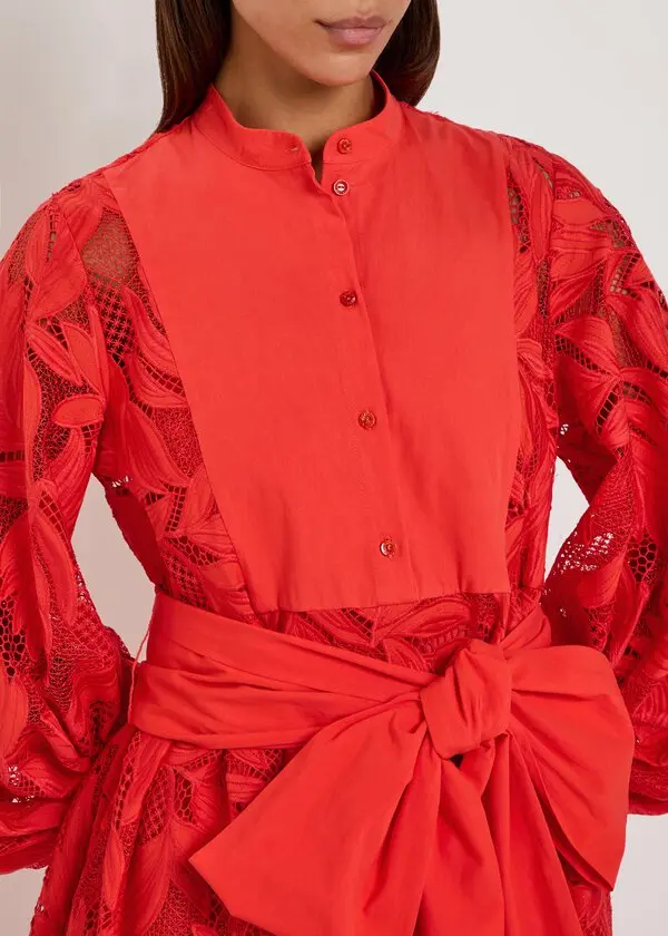 Erdem Floral Cutwork Poplin Midi Shirt Dress