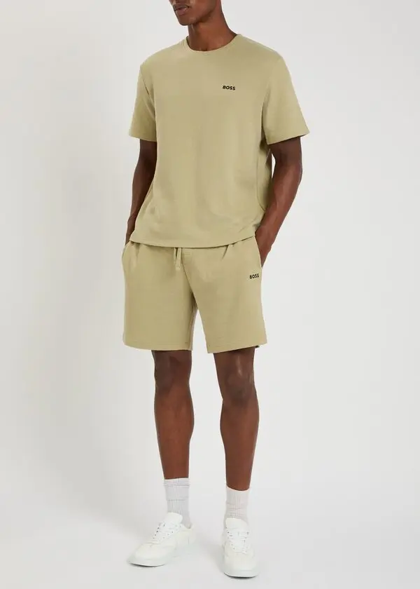 BOSS Logo-embroidered Waffle Cotton-blend Shorts