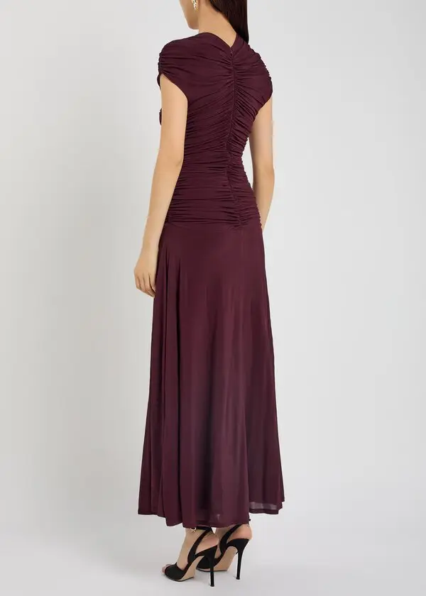 Tove Avita Ruched V-neck Stretch-jersey Midi Dress - Dark Red