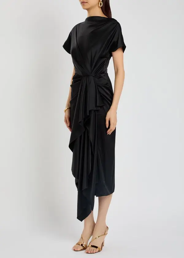 ROKSANDA Zoa Draped Asymmetric Satin Midi Dress
