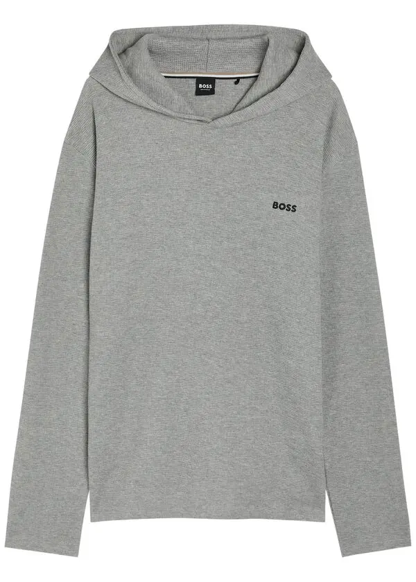 BOSS Waffle Hooded Cotton-blend Sweatshirt With Logo Embroidery