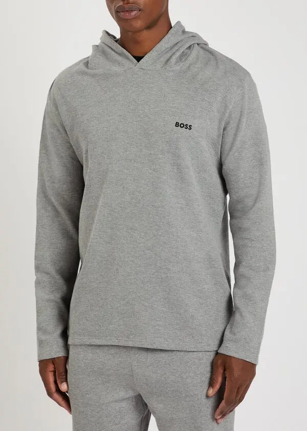 BOSS Waffle Hooded Cotton-blend Sweatshirt With Logo Embroidery