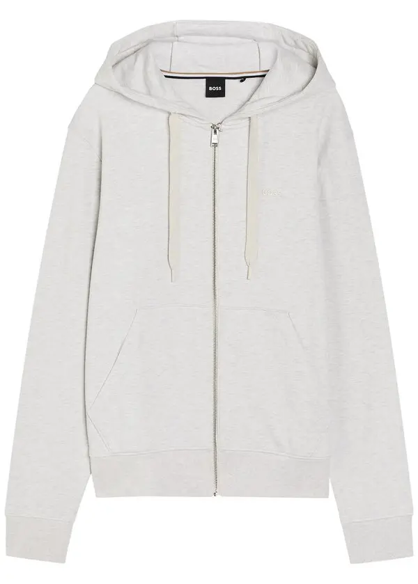 BOSS Spencer Zip-up Hooded Cotton Sweatshirt - Ecru