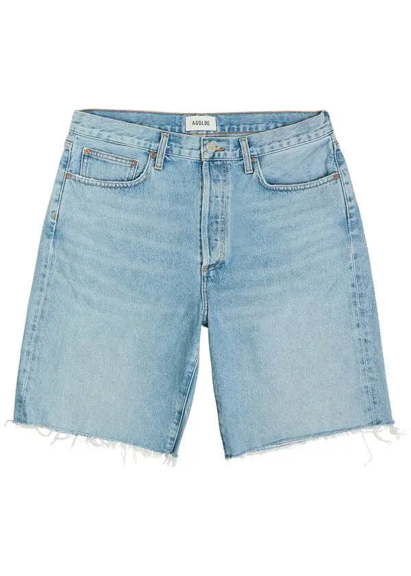 AGOLDE Anson Frayed Denim Shorts - Light Blue