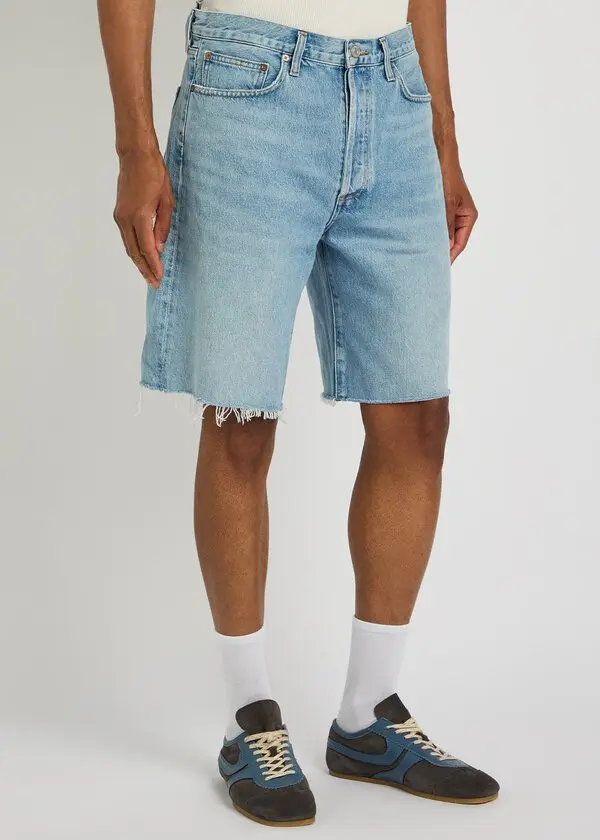 AGOLDE Anson Frayed Denim Shorts - Light Blue