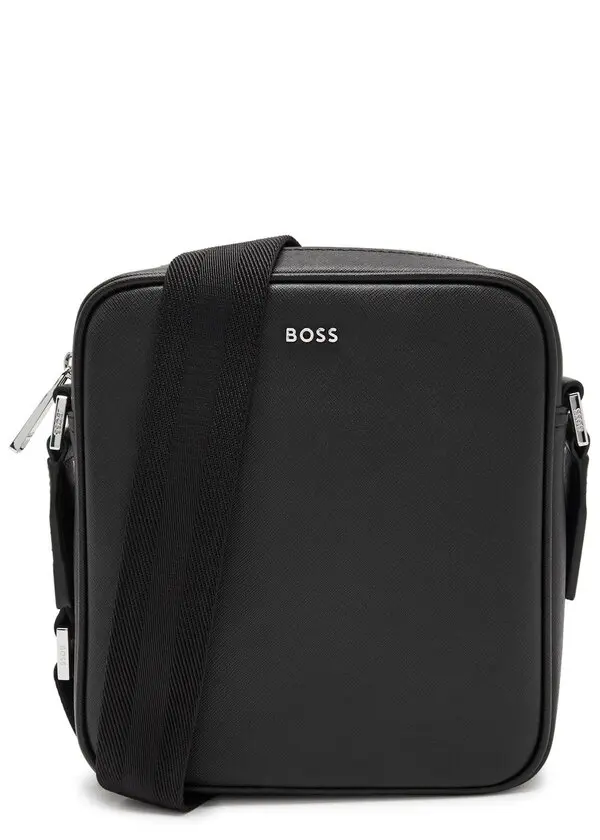 BOSS Northon Logo Saffiano Leather Cross-body Bag - Black