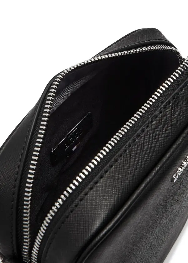 BOSS Northon Logo Saffiano Leather Cross-body Bag - Black