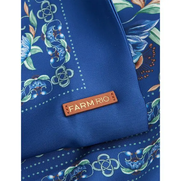 Farm Rio Printed Satin Scarf Bag With Wooden Handle - Blue